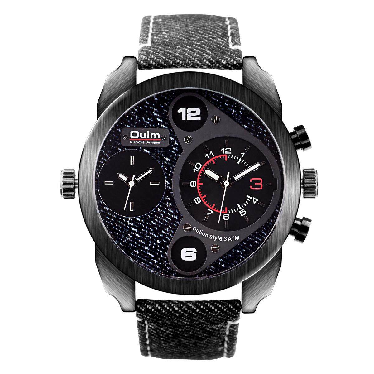 Oulm casual cowboy men's watch double time zone large dial men's quart ...