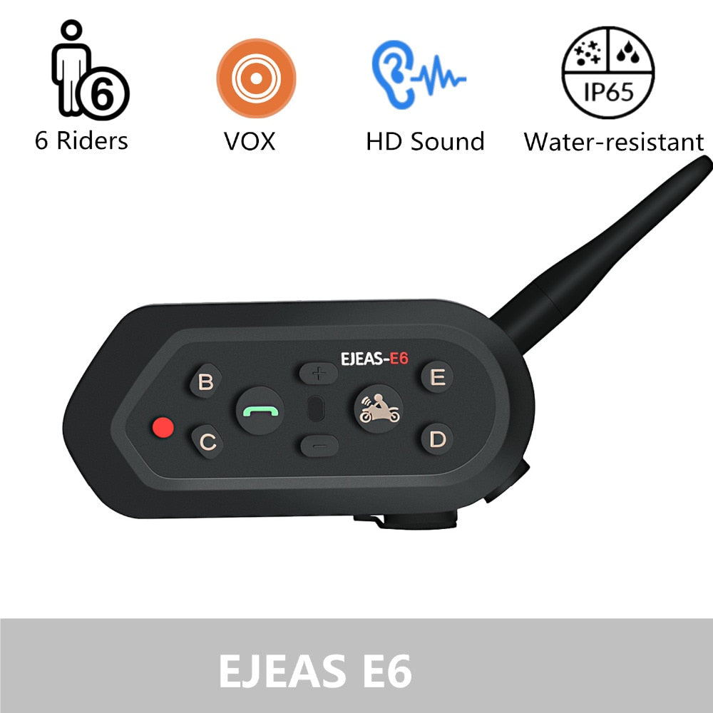 EJEAS E6 Bluetooth Motorcycle Intercom Helmet Headset VOX AUX Music GP ...