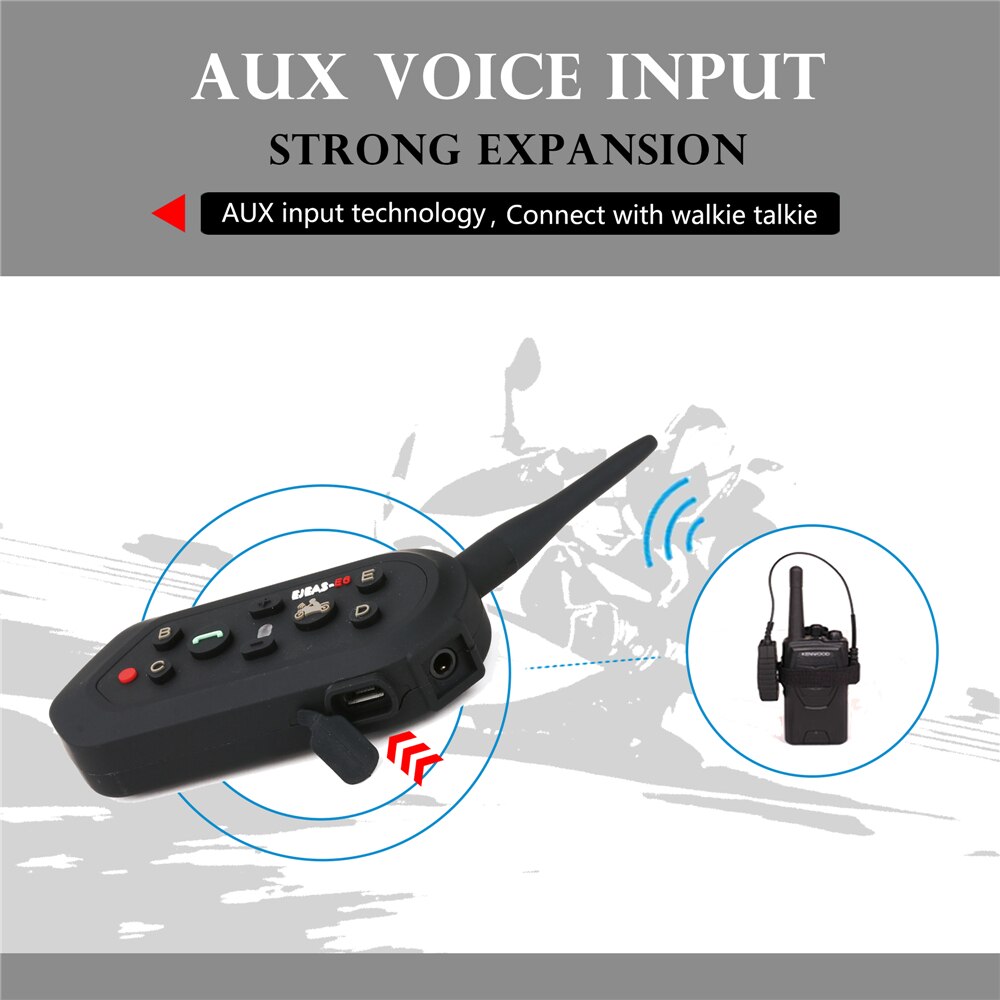 EJEAS E6 Bluetooth Motorcycle Intercom Helmet Headset VOX AUX Music GP ...