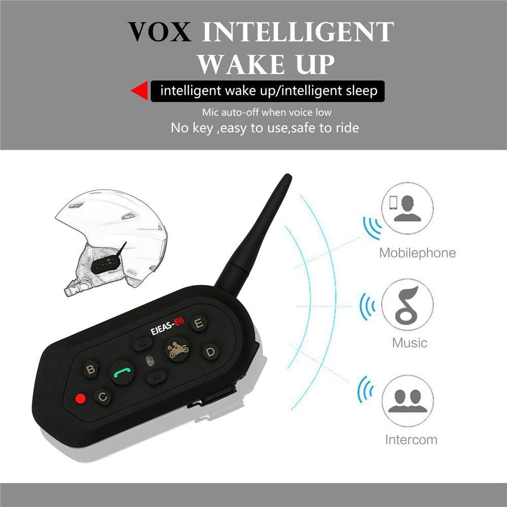 EJEAS E6 Bluetooth Motorcycle Intercom Helmet Headset VOX AUX Music GP ...