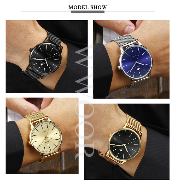WWOOR Men Simple Slim Quartz Watch Gold Steel Mesh Ultra Thin Men Watc ...