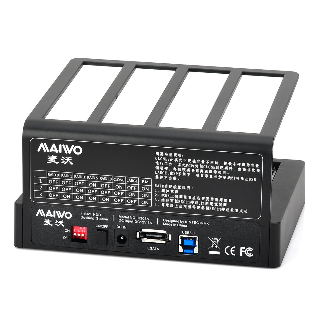 MAIWO K305A 4-slot USB3.0 + eSATA + RAID HDD Dock Station - Black (24T ...